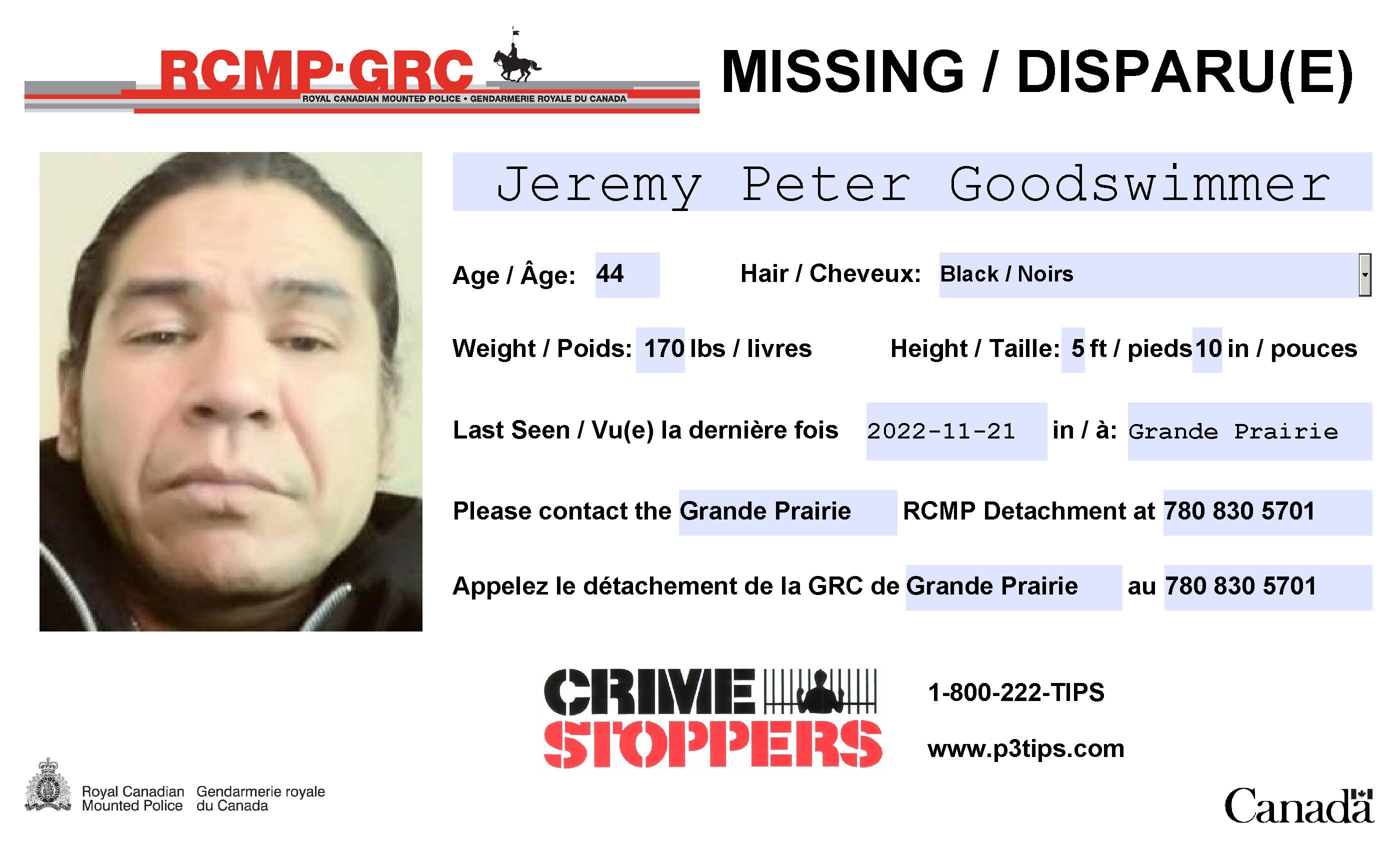 Grande Prairie RCMP seek assistance in locating Jeremy Goodswimmer ...