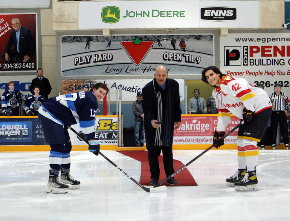 Winnipeg Jets Alumnus Ray Neufeld honoured in a ceremonial puck-drop in ...