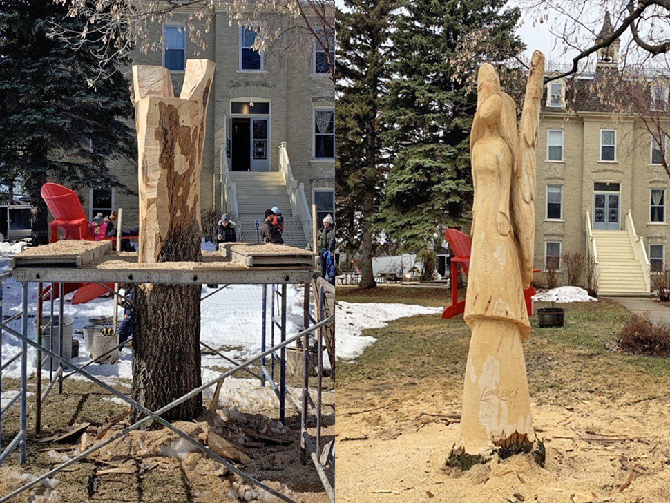 Wind-damaged tree turns into an angel by the hands of a local wood ...