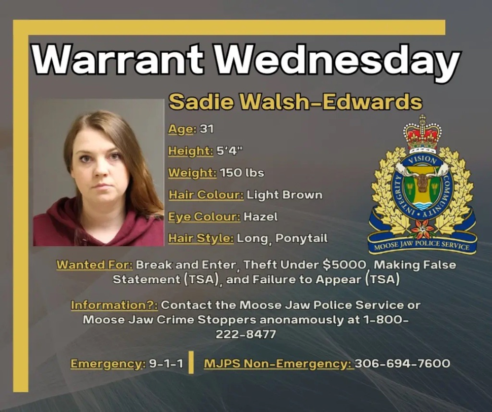 Warrant Wednesday - MJPS seeking Sadie Walsh-Edwards - DiscoverMooseJaw.com - Local news ...