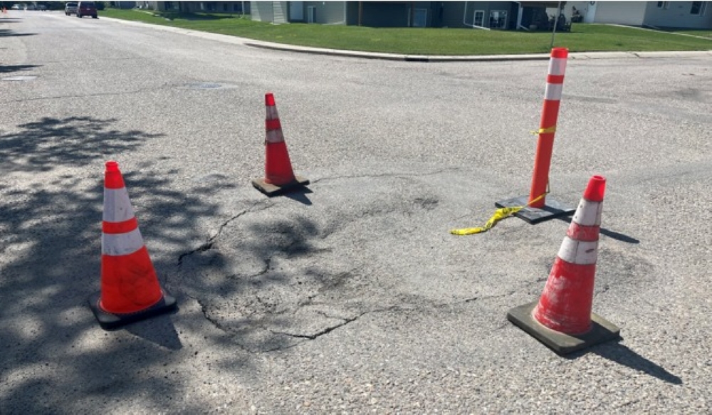 Sinking road in Nanton leads to lane closure - OkotoksOnline.com ...