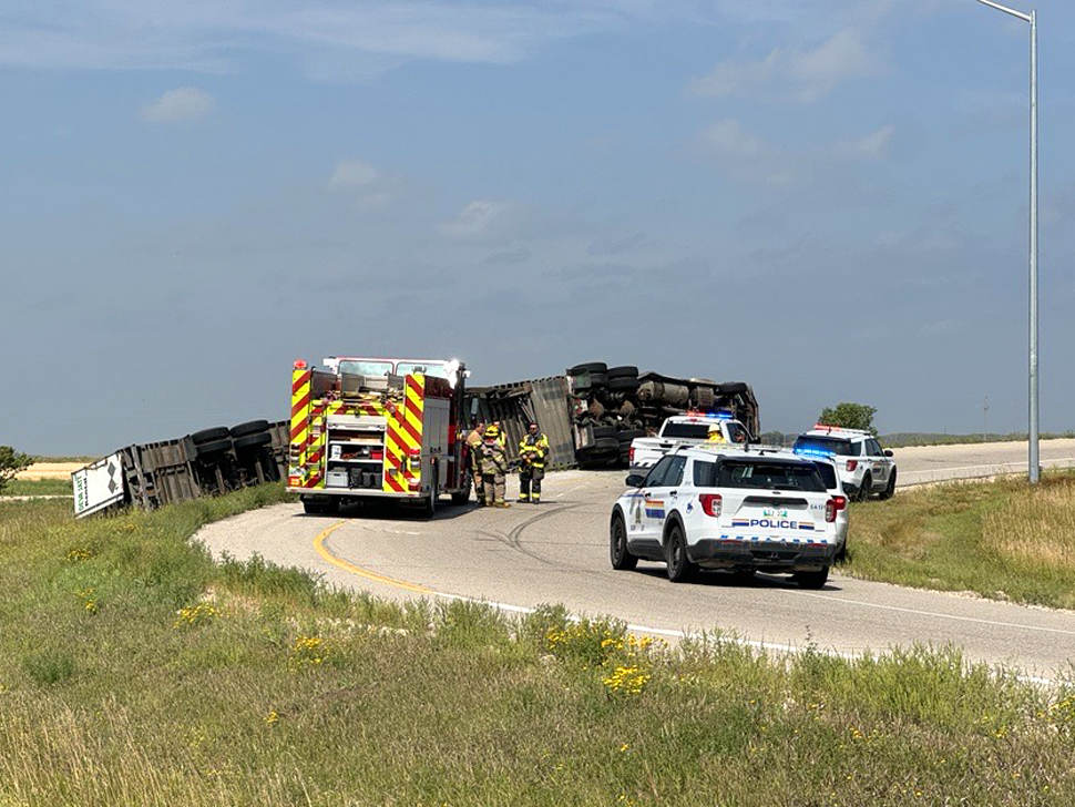 Semi Rolls Over On Cloverleaf At Highway 1 And Highway 12
