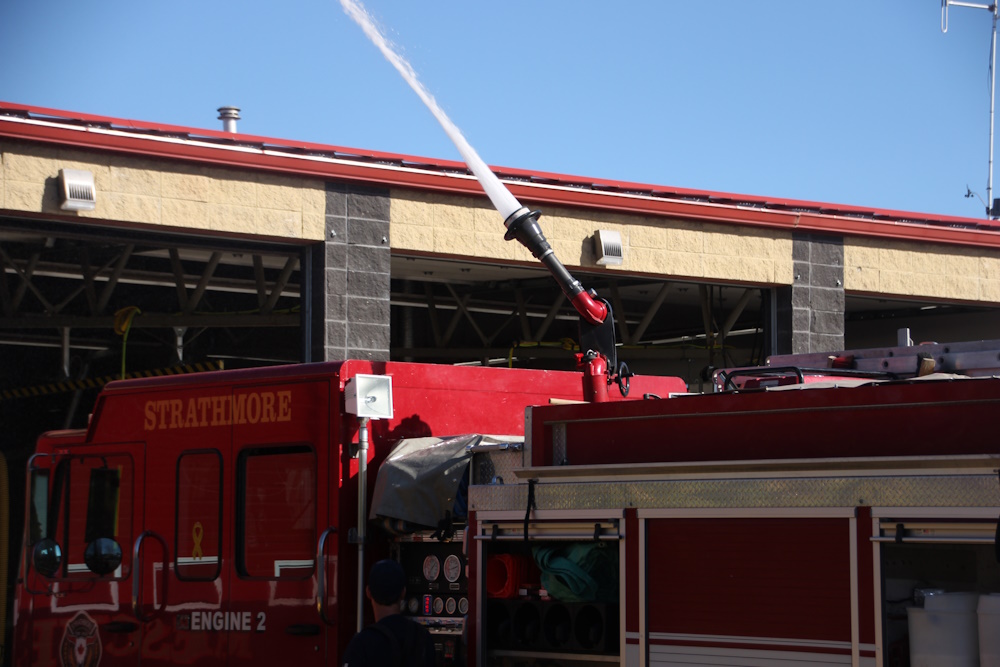 Water pumps spray into action at the Strathmore Fire Department ...