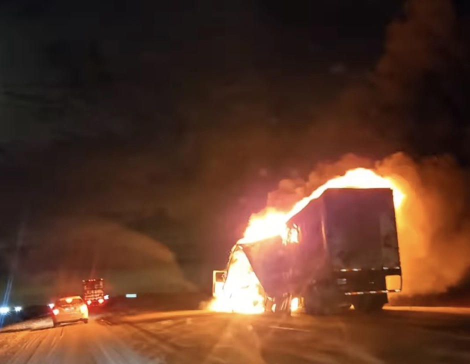 Semi fire on Saturday morning slows traffic on Trans-Canada Highway ...