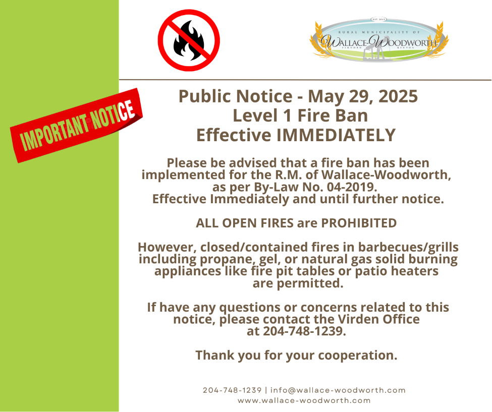 The R.M. of Wallace-Woodworth has declared a Level 1 Fire Ban ...