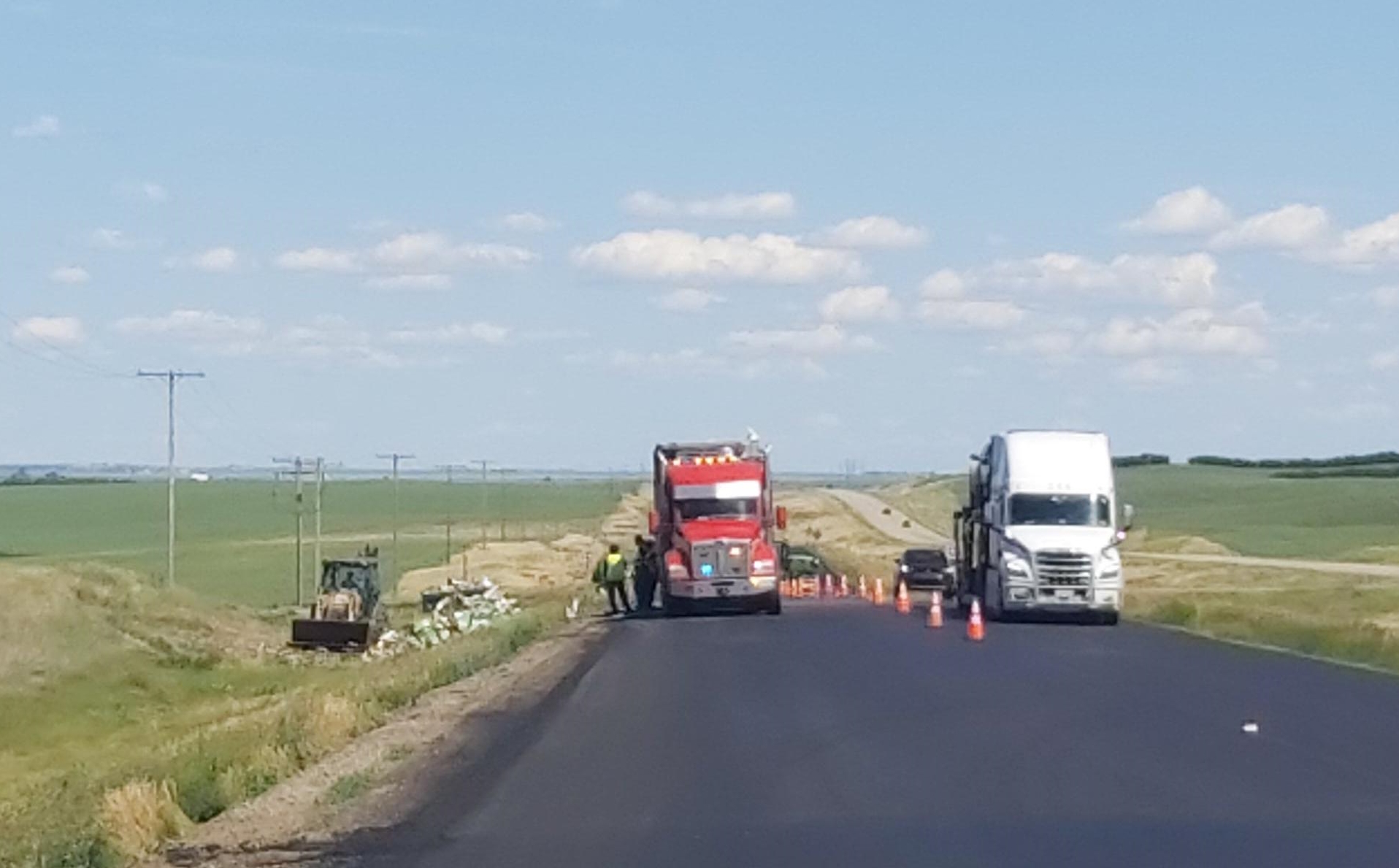 Semi slowing down traffic near Rush Lake on Trans-Canada Highway ...