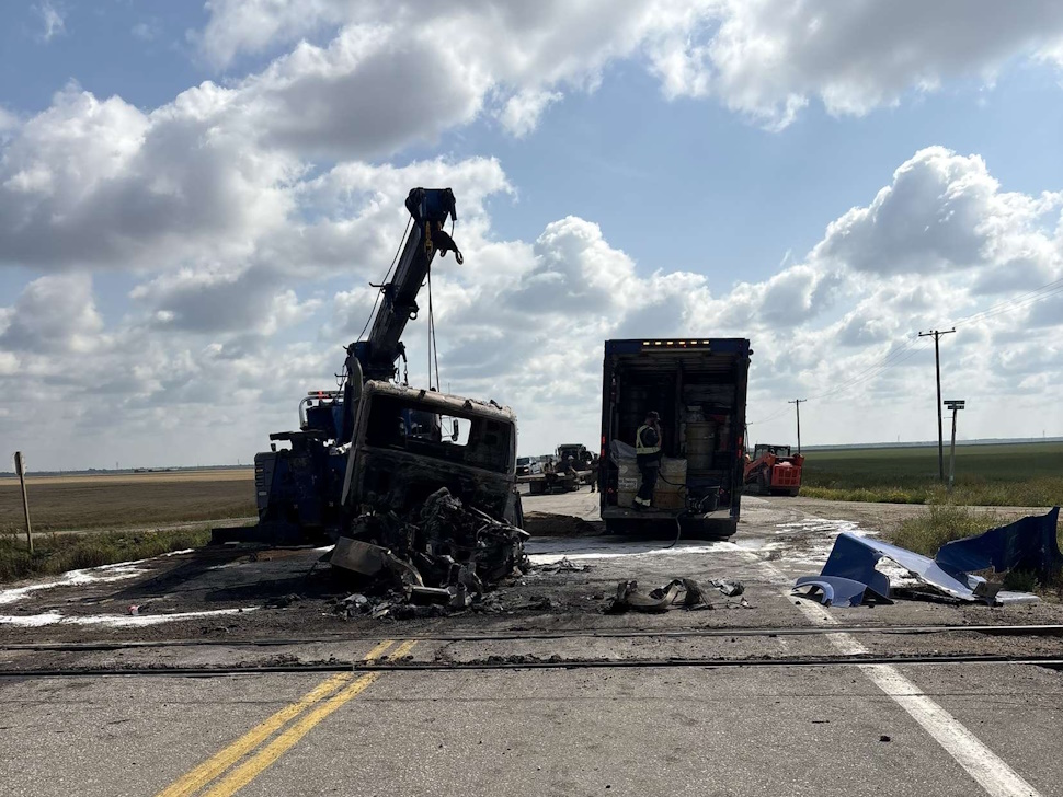 Semi bursts into flames after striking train near Dufrost ...