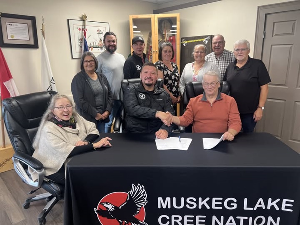 Muskeg Lake Cree Nation and Town of Blaine Lake sign historic ...