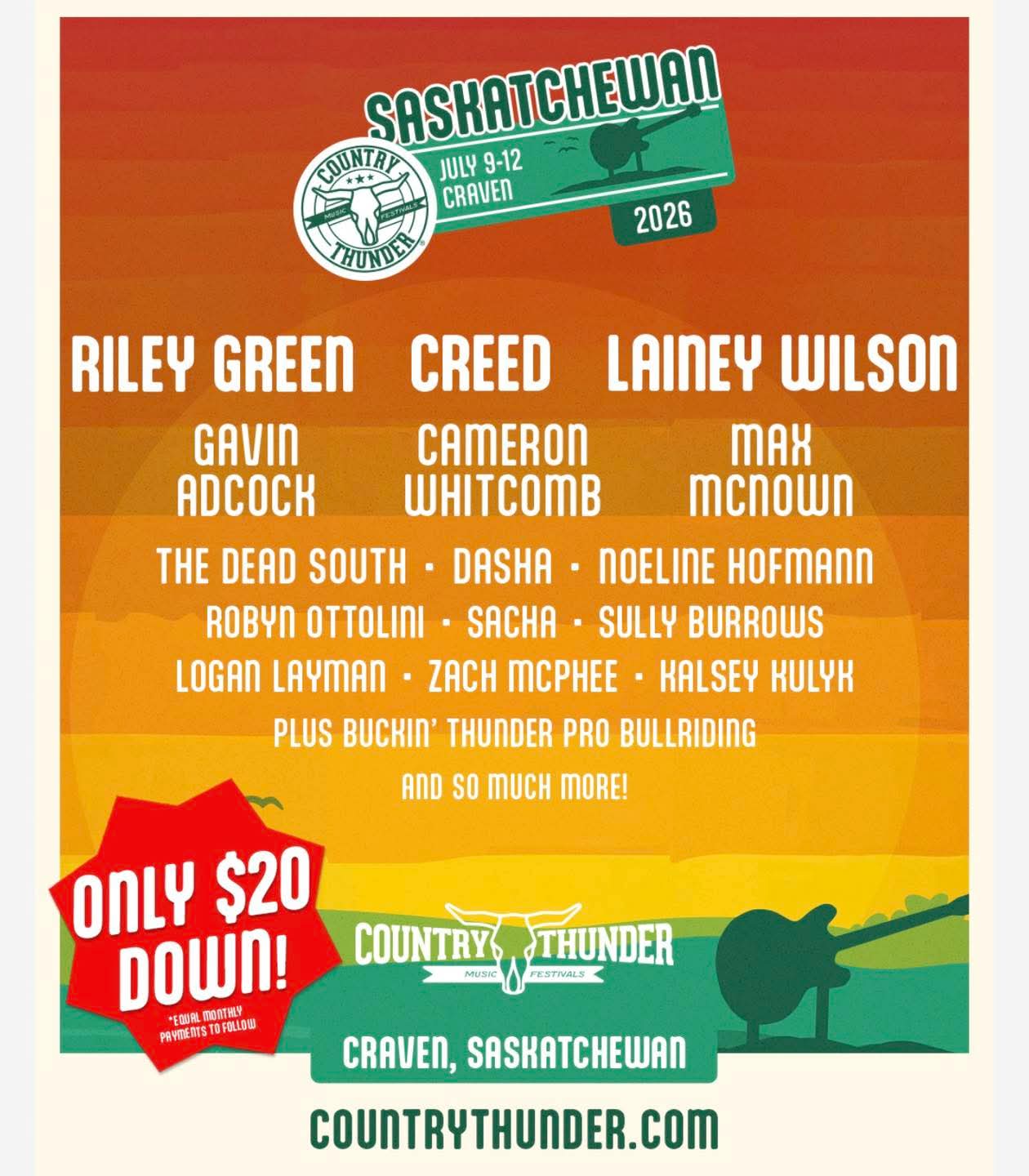 Country Thunder unveils 2026 lineup: Creed, Lainey Wilson, Riley Green ...