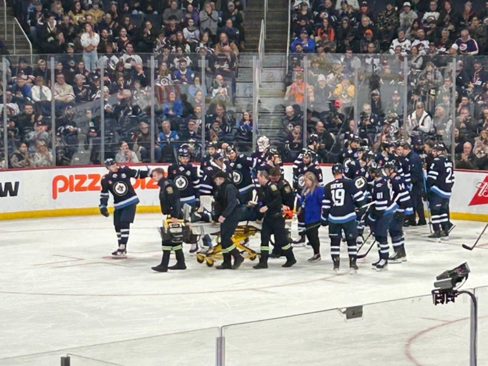 Jets’ Haydn Fleury stretchered off ice during loss to Golden Knights ...