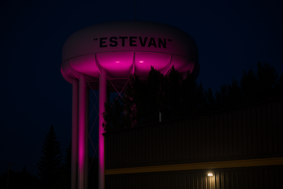 Estevan lights water tower pink for Pink Shirt Day - DiscoverEstevan ...