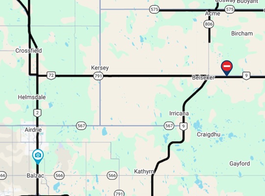 Portion of Highway 9 closed east of Beiseker after collision ...